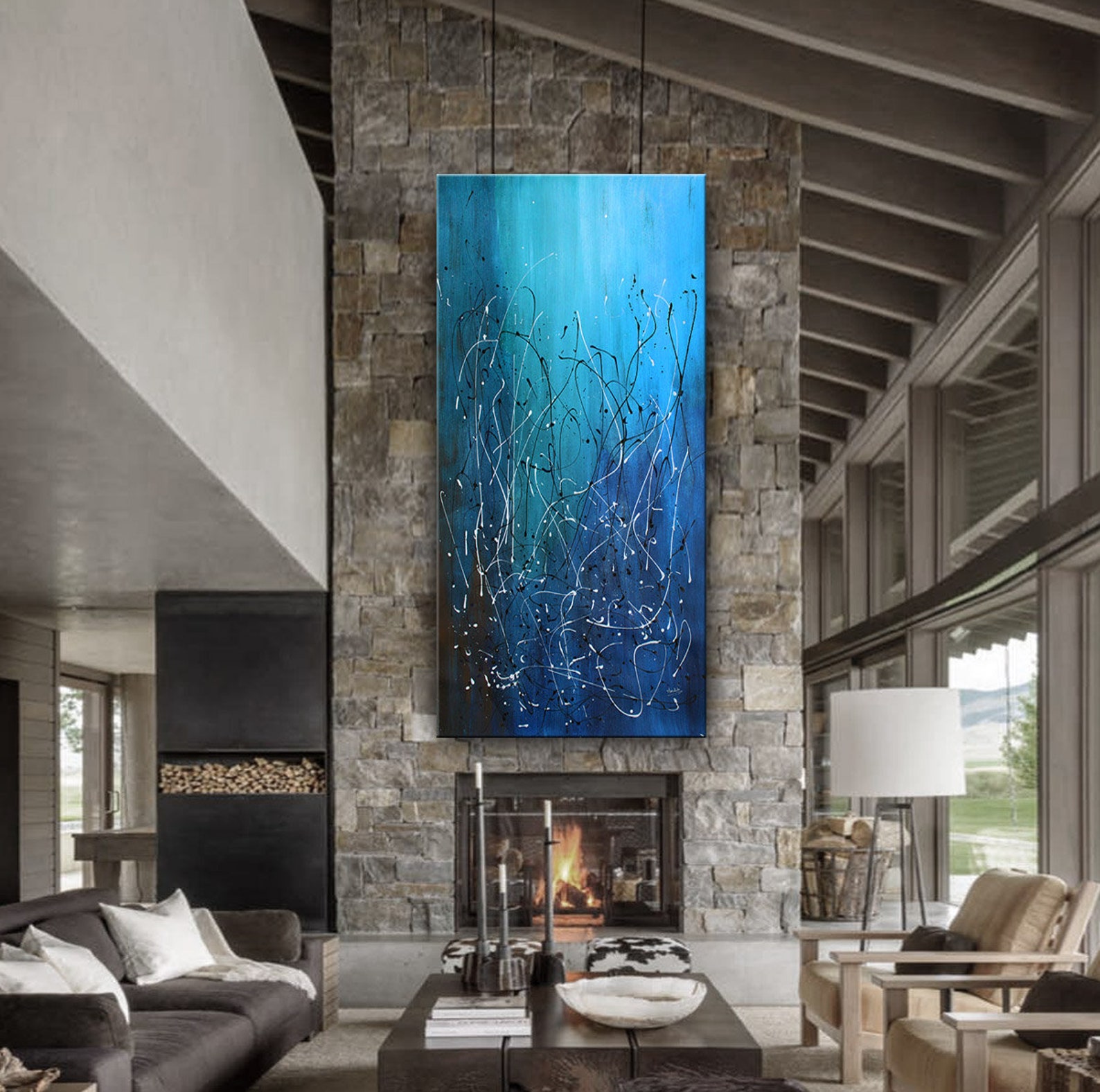 Jackson Pollock Art Blue Large Painting on Canvas Abstract - Etsy