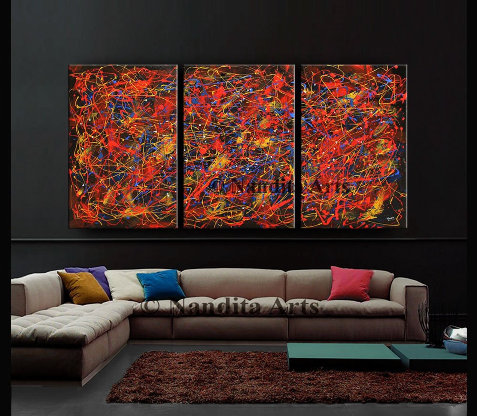 Jackson Pollock Style Abstract Painting Art Red Wall Art | Etsy