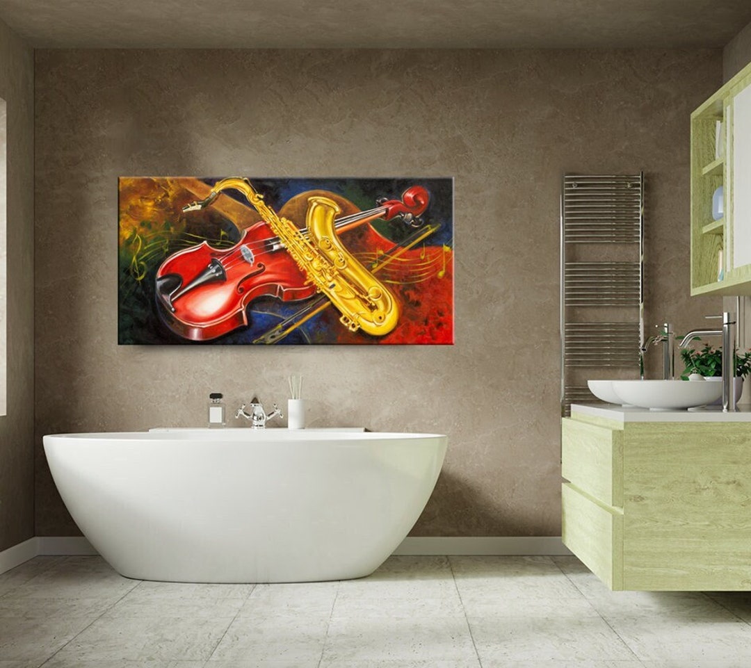 Violin Saxophone Painting: Abstract Music Canvas Art by Nandita ...