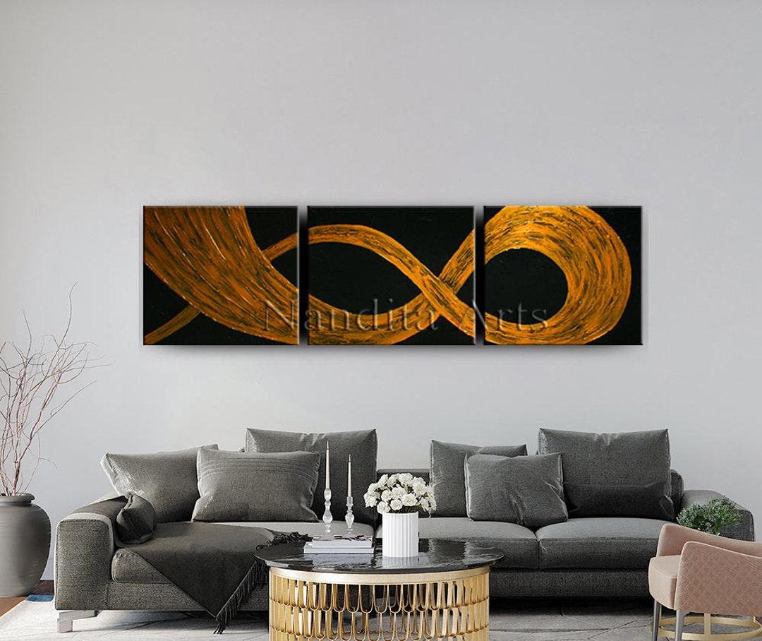 Infinity Oil Painting - Elegant Gold Textured Abstract Wall Art ...