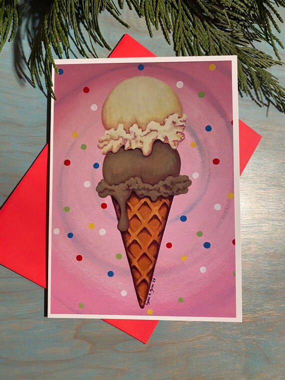 Double Scoop Ice Cream Cone Card Etsy Hong Kong