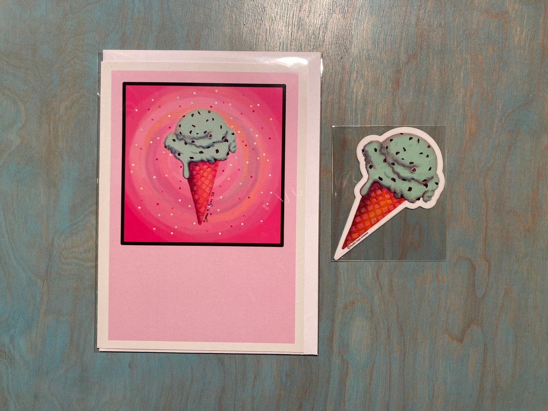Ice Cream Cone Card And Sticker Set Etsy