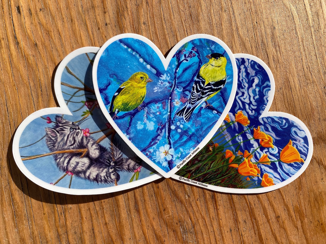 Set of Three Vinyl Heart Stickers - Etsy