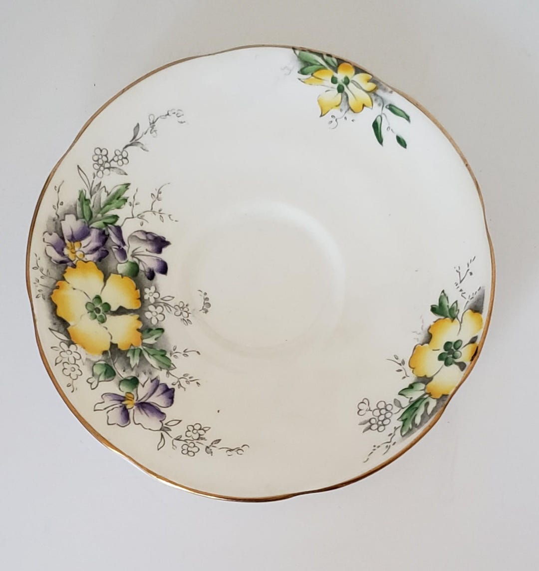 Vintage Melba Bone China Made in England Saucer With Yellow and Purple ...