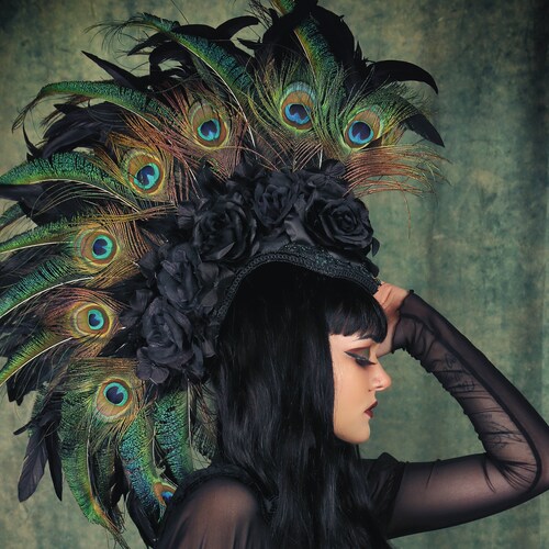 Peacock Headdress/ Peacock Headpiece /feather Mohawk/ Feather - Etsy