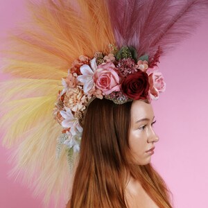 Faux Feather Mohawk/ Floral Headdress/ Floral Headpiece/ Flower Crown ...