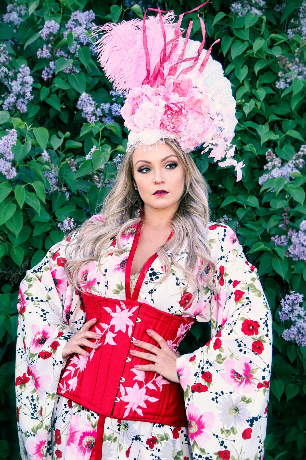 Geisha Hat/ Headdress/ Headpiece/ Geisha Costume/ Fan Hat/ Floral ...