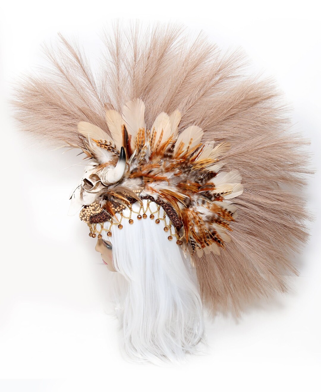 Feather Mohawk/ Tribal Headdress/ Natural Colored Headpiece/ Flower ...
