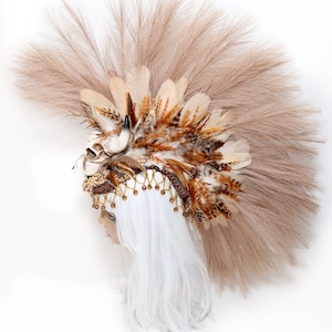 Feather Mohawk/ Tribal Headdress/ Natural Colored Headpiece/ Flower ...