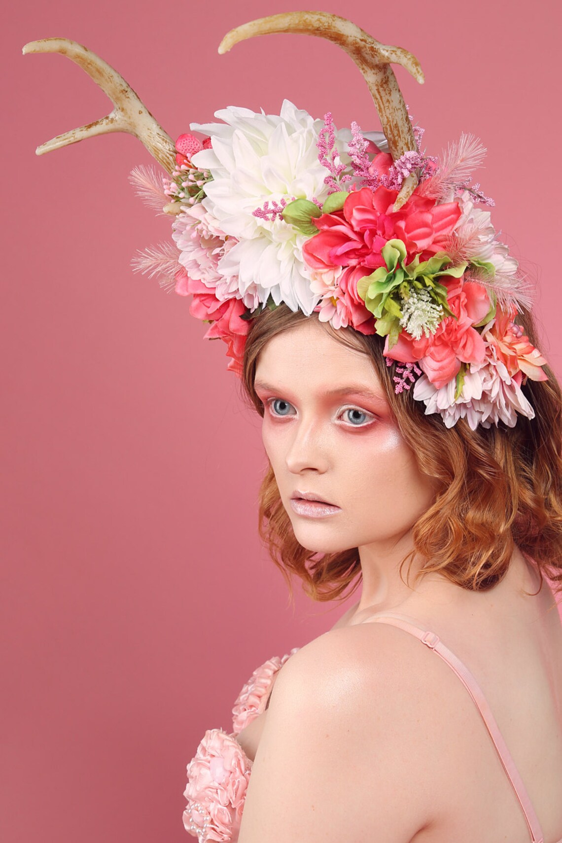 Horned Headdress/ Flower Headdress/ Antlers/ Flower Crown/ | Etsy