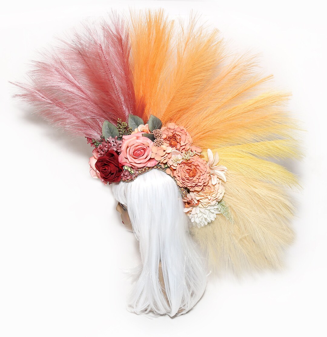 Faux Feather Mohawk/ Floral Headdress/ Floral Headpiece/ Flower Crown ...