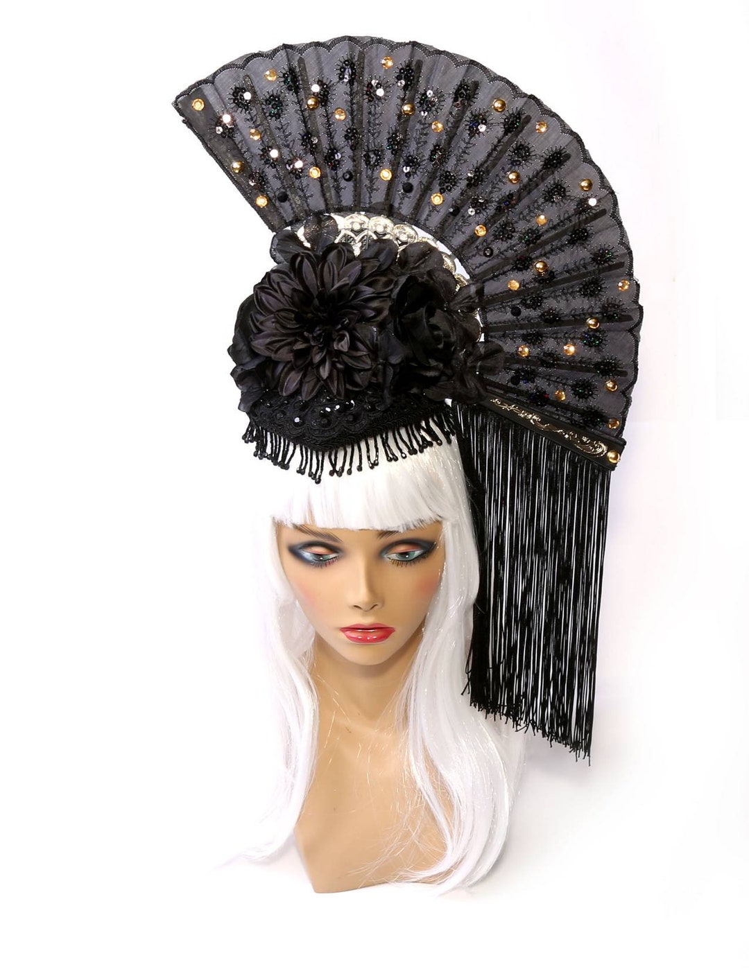 READY TO SHIP Fan Hat/ Geisha Hat/ Geisha Costume/ Spanish Hat/ Floral ...