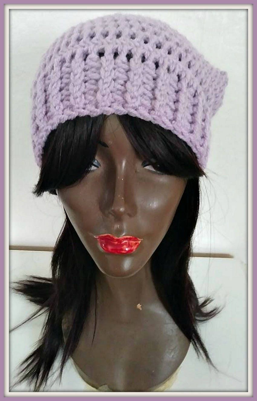 Lavender Hat , Lavender Beanie , Slouchy Crochet Hat , Over Sized Hat ...
