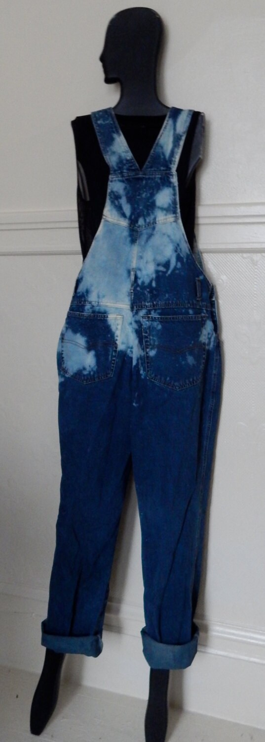 Grunge Faded Ombre Dip Dye Denim OVERALLS Medium M OOAK Tight Playsuit ...