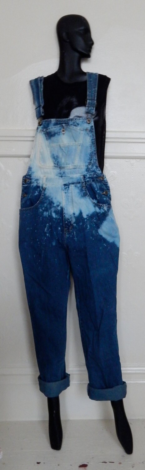 Grunge Faded Ombre Dip Dye Denim OVERALLS Medium M OOAK Tight - Etsy