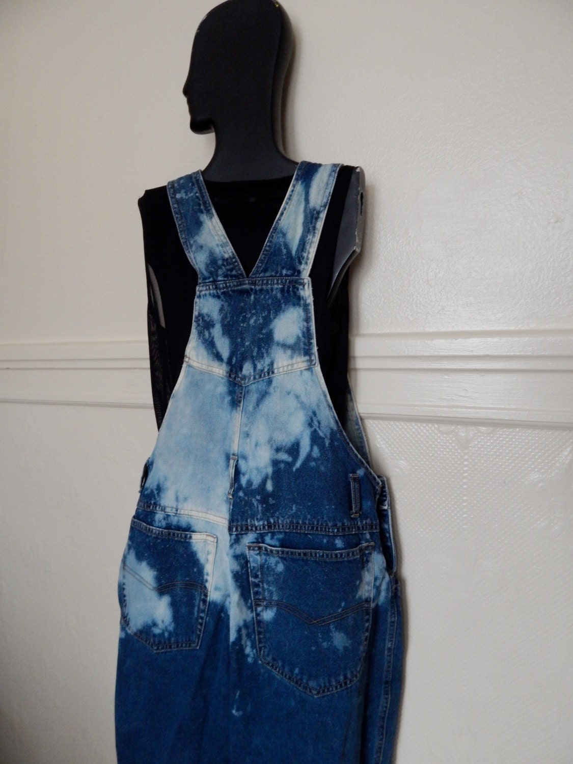 Grunge Faded Ombre Dip Dye Denim OVERALLS Medium M OOAK Tight Playsuit ...