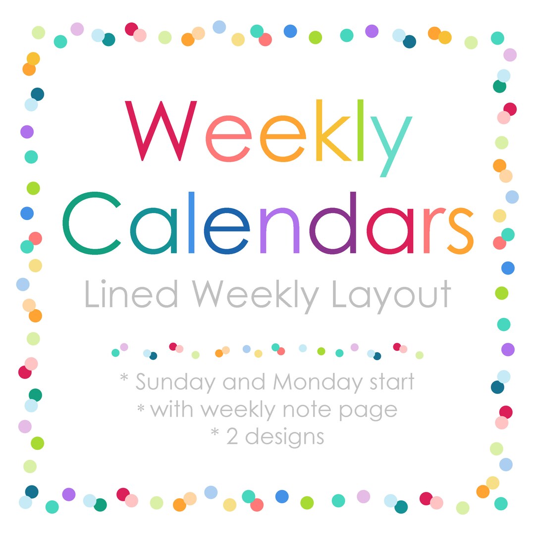 WEEKLY CALENDARS Printable Digital Planner iPad Goodnotes Pages Undated ...