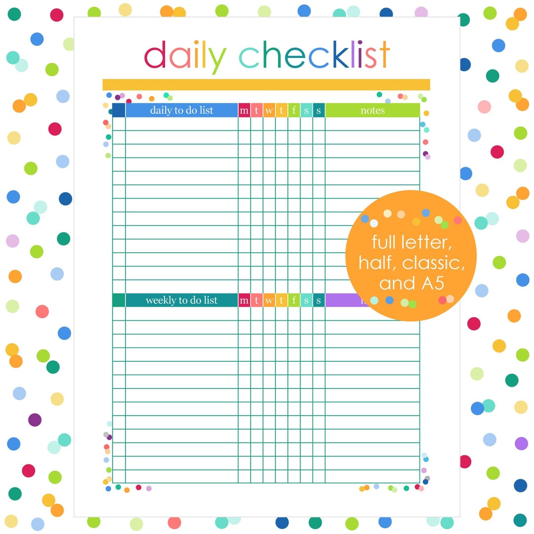 DAILY PLANNER CHECKLIST Daily Printable Digital iPad Goodnotes Pages ...