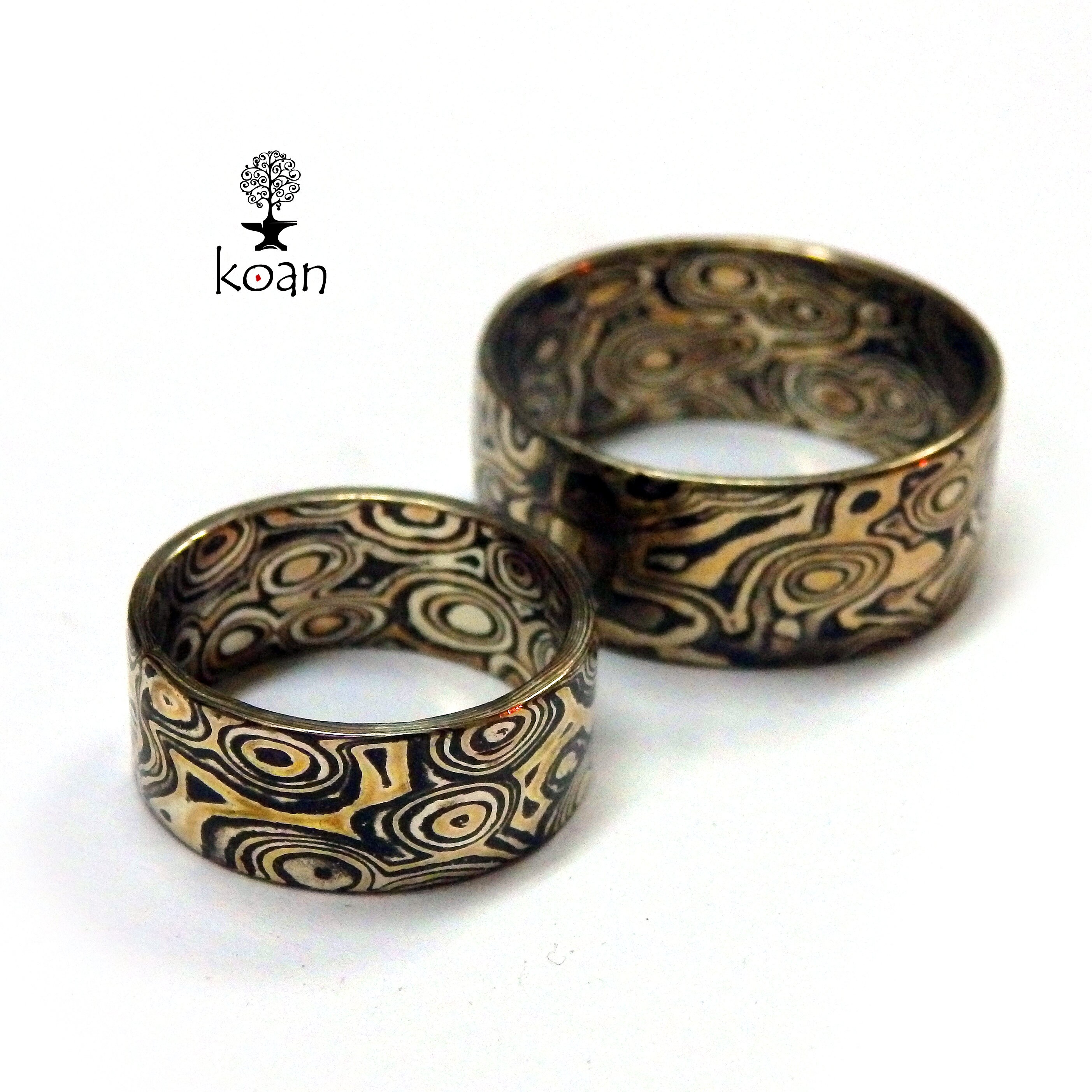 Gold Silver Mokume gane wedding rings Textured Ring | Etsy