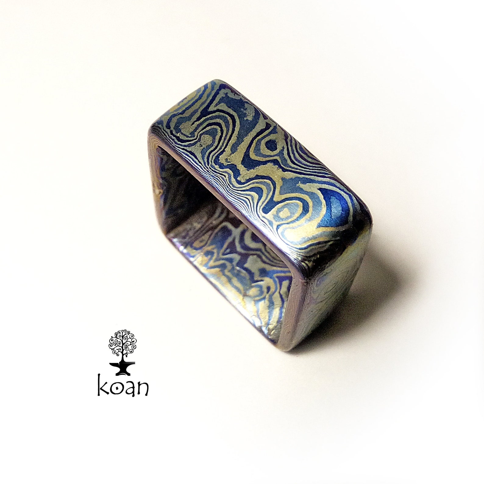 Square Titanium Mokume Gane Timascus Ring | Etsy