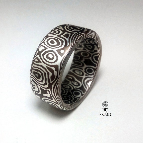 Silvershakudo Mokume Gane Ring | Etsy