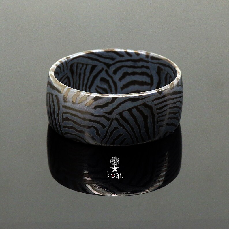 Unique Titanium Mosaic Damascus Mokume Gane Ring | Etsy