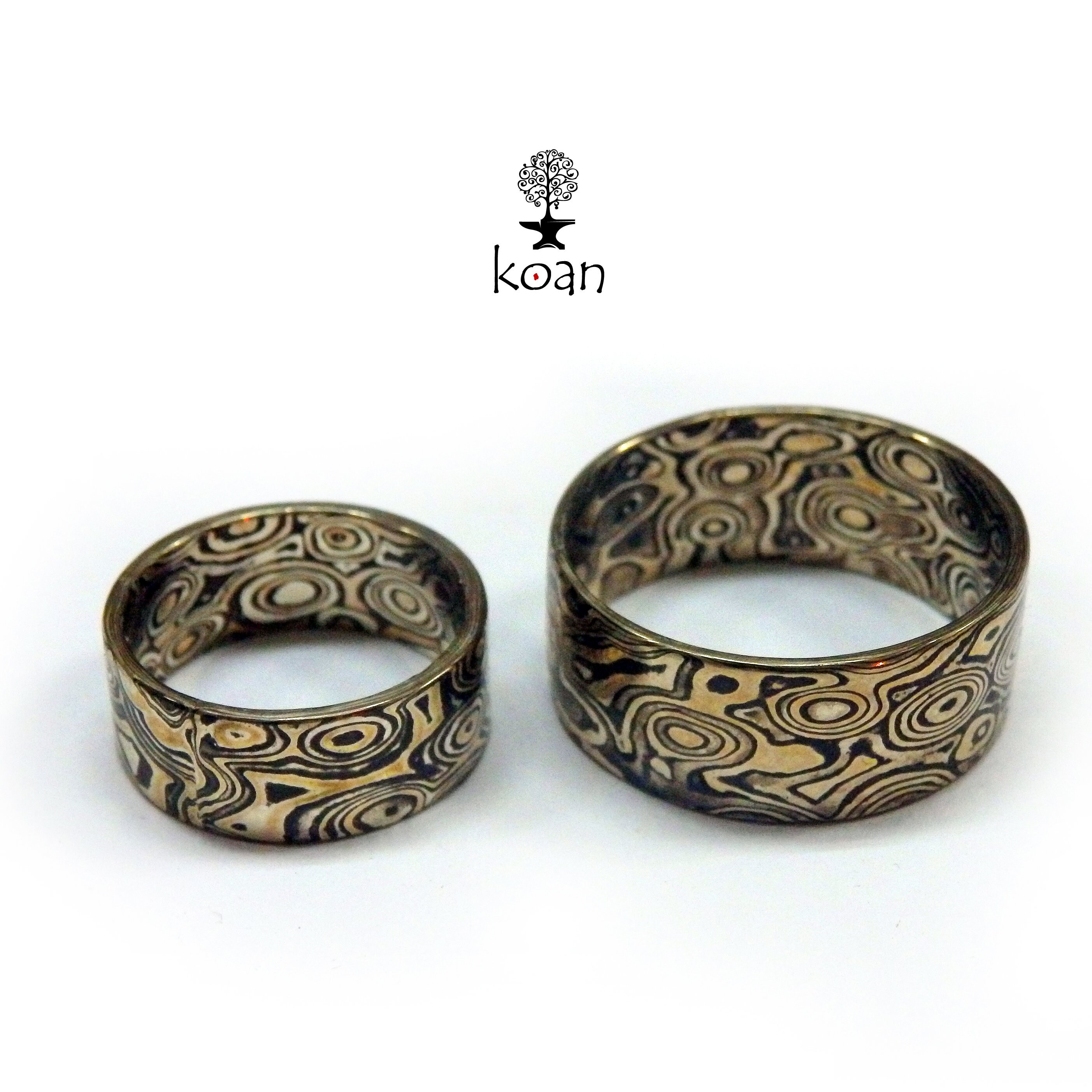 Gold Silver Mokume gane wedding rings Textured Ring | Etsy