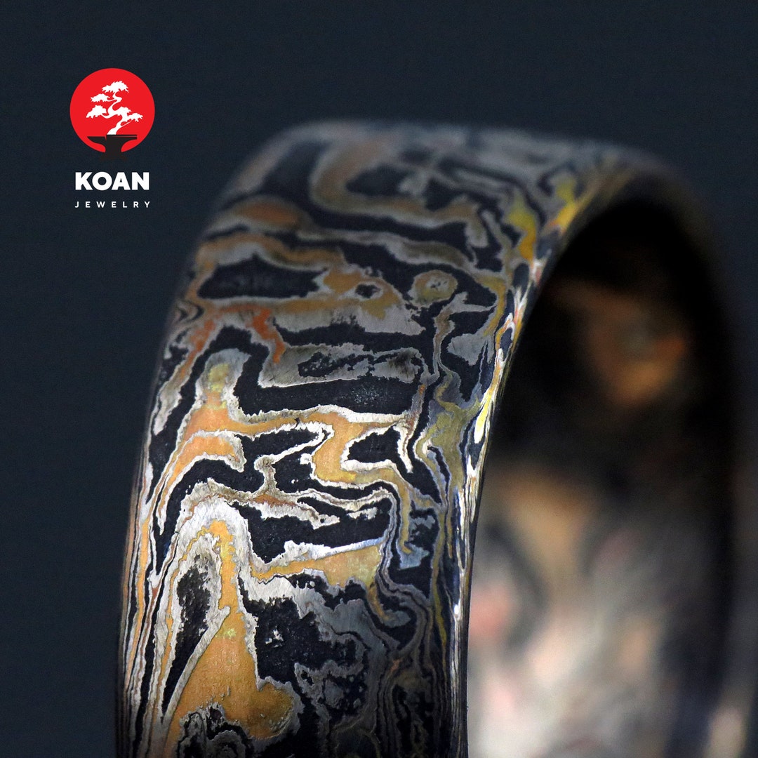 Handmade Mokume Gane Ring: Steel, Nickel, Brass & Copper - Etsy