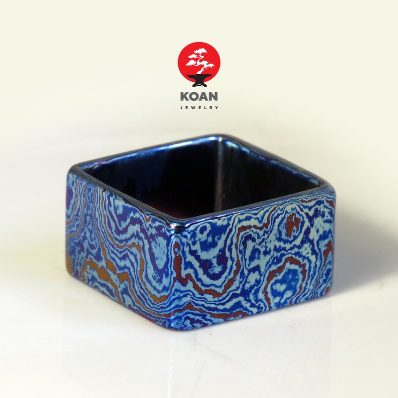 Square Titanium Mokume Gane Timascus Ring - Etsy
