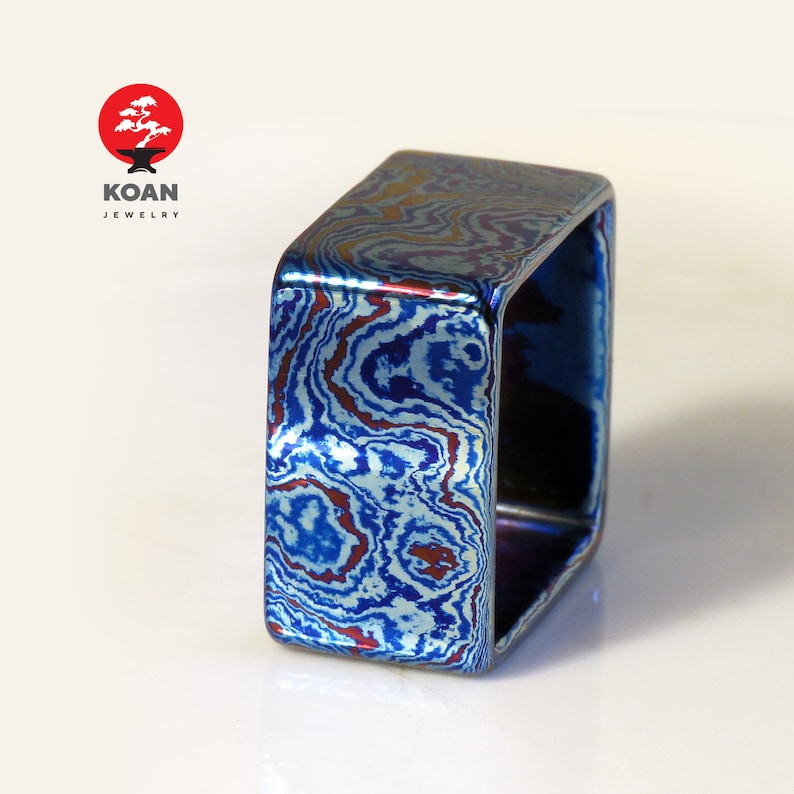 Square Titanium Mokume Gane Timascus Ring - Etsy