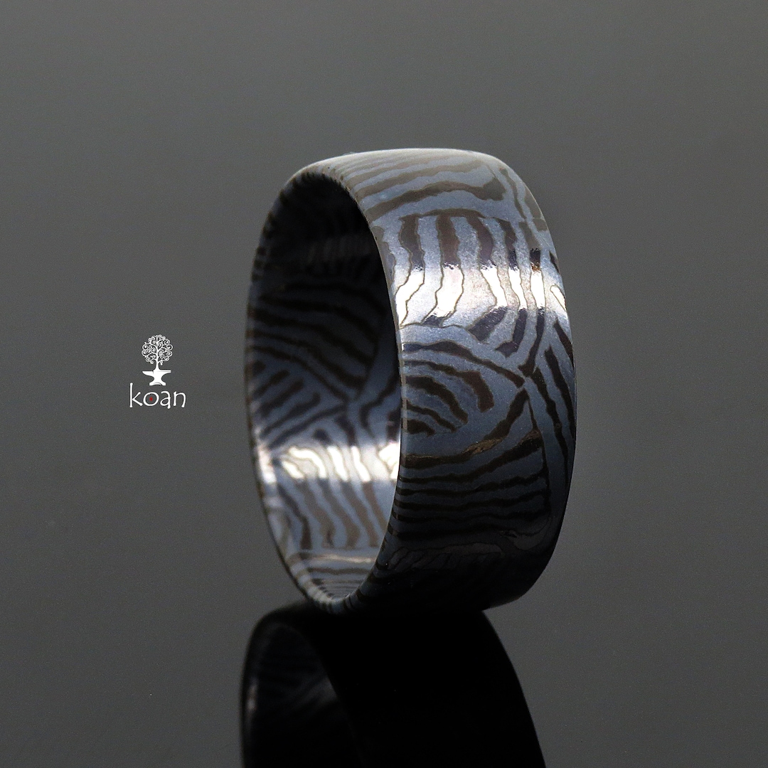 Unique Titanium Mosaic Damascus Mokume Gane Ring - Etsy
