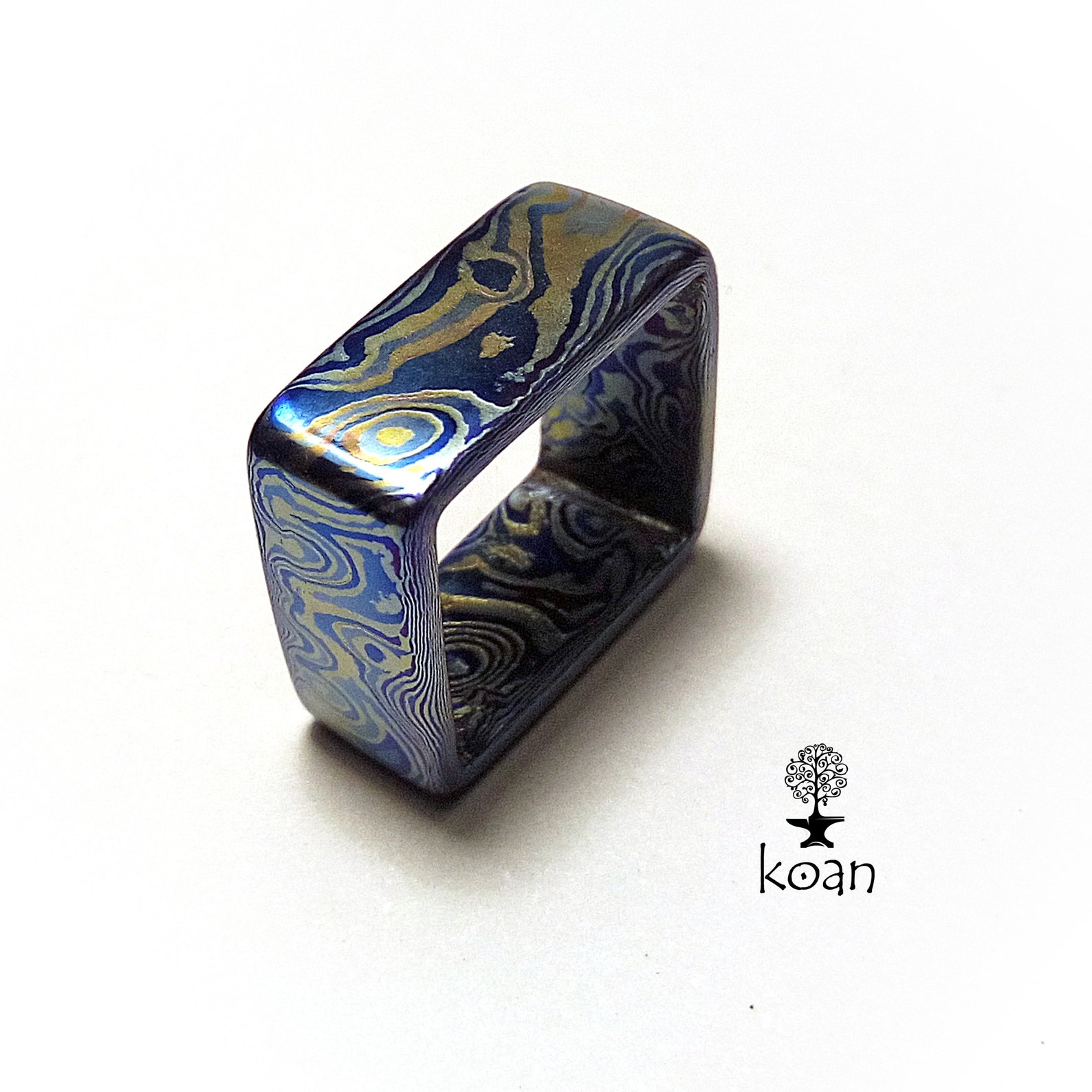 Square Titanium Mokume Gane Timascus Ring | Etsy
