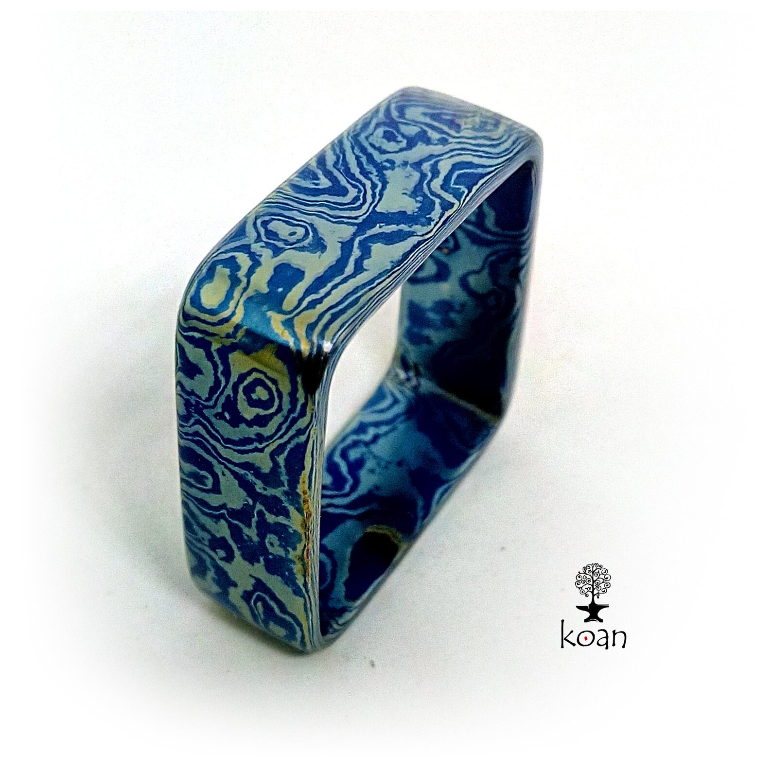 Square Titanium Mokume Gane Timascus Ring | Etsy