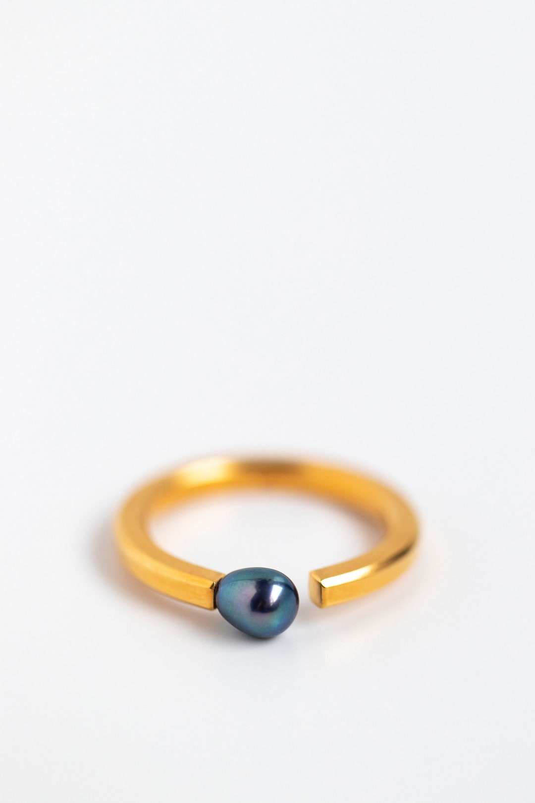 Dark Pearl Matchstick Ring PEARL TREASURES. Handmade. 24k Gold Plated ...