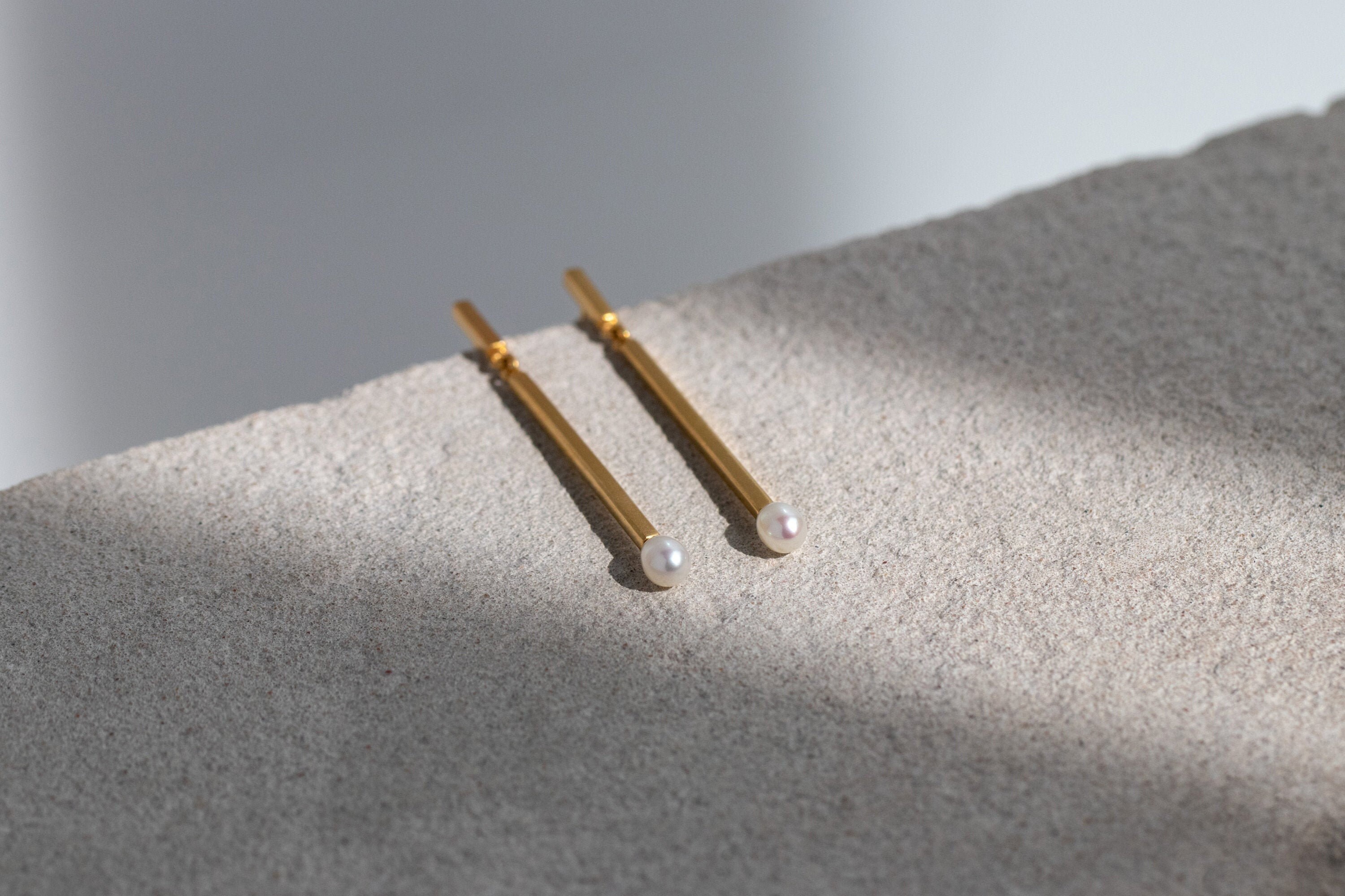 Minimalist white freshwater Pearl dangle earrings PEARL | Etsy