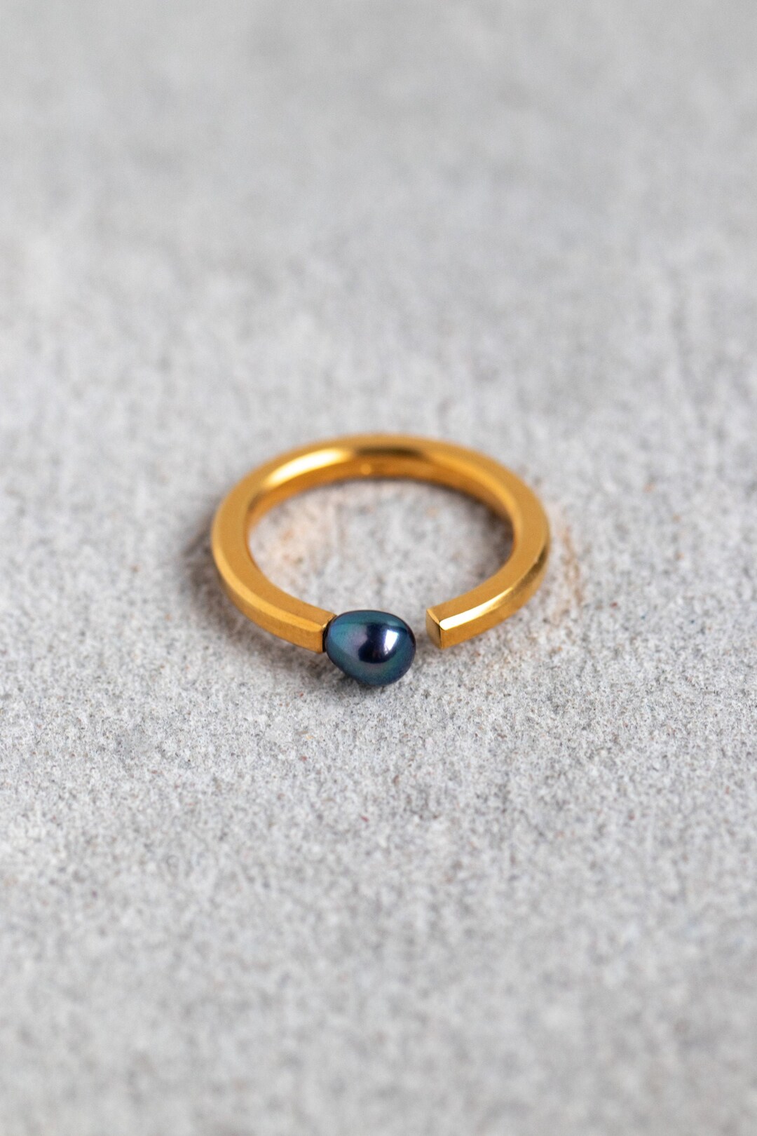 Dark Pearl Matchstick Ring PEARL TREASURES. Handmade. 24k Gold - Etsy
