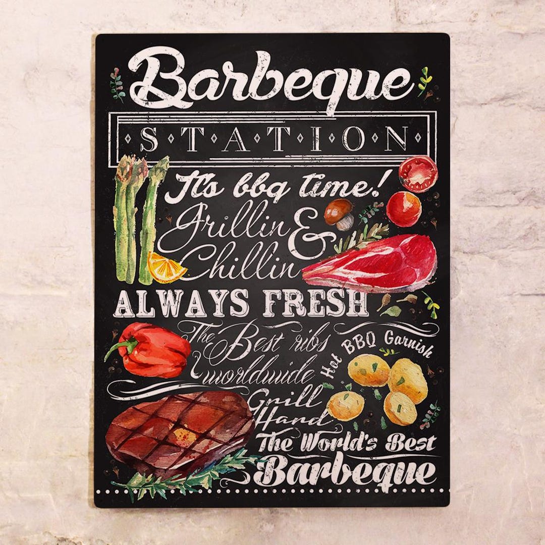 Vintage BBQ Area Sign – Chalkboard-style Metal Sign, 20x30 Cm - Etsy