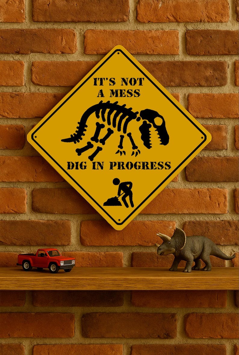 Funny Dino Sign for Kids – Dinosaur Room Sign, Metal Wall Plaque for ...