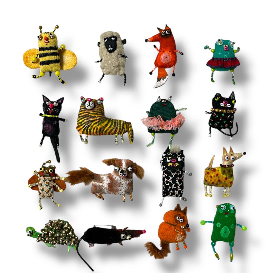Handmade Quirky Creature Brooch: Beaded Fabric Pin - Etsy UK
