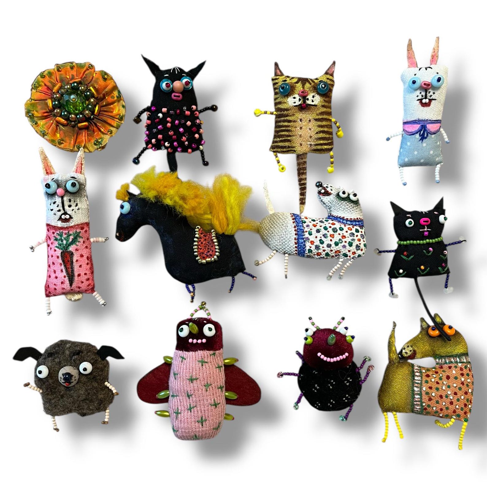 Hand-sewn Fabric Brooches: Beaded Animal Pins - Etsy