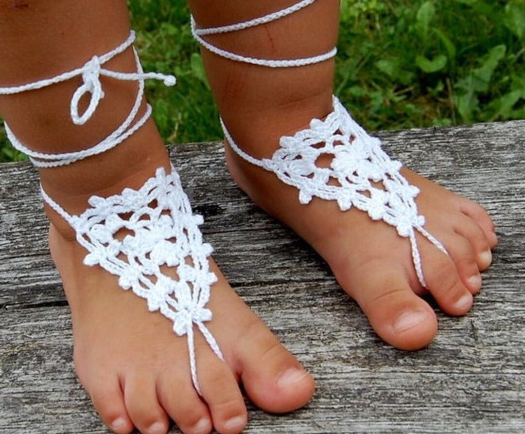 Crochet Baby Flower Girls Barefoot Sandals, Infant Anklet, Toddler Lace ...