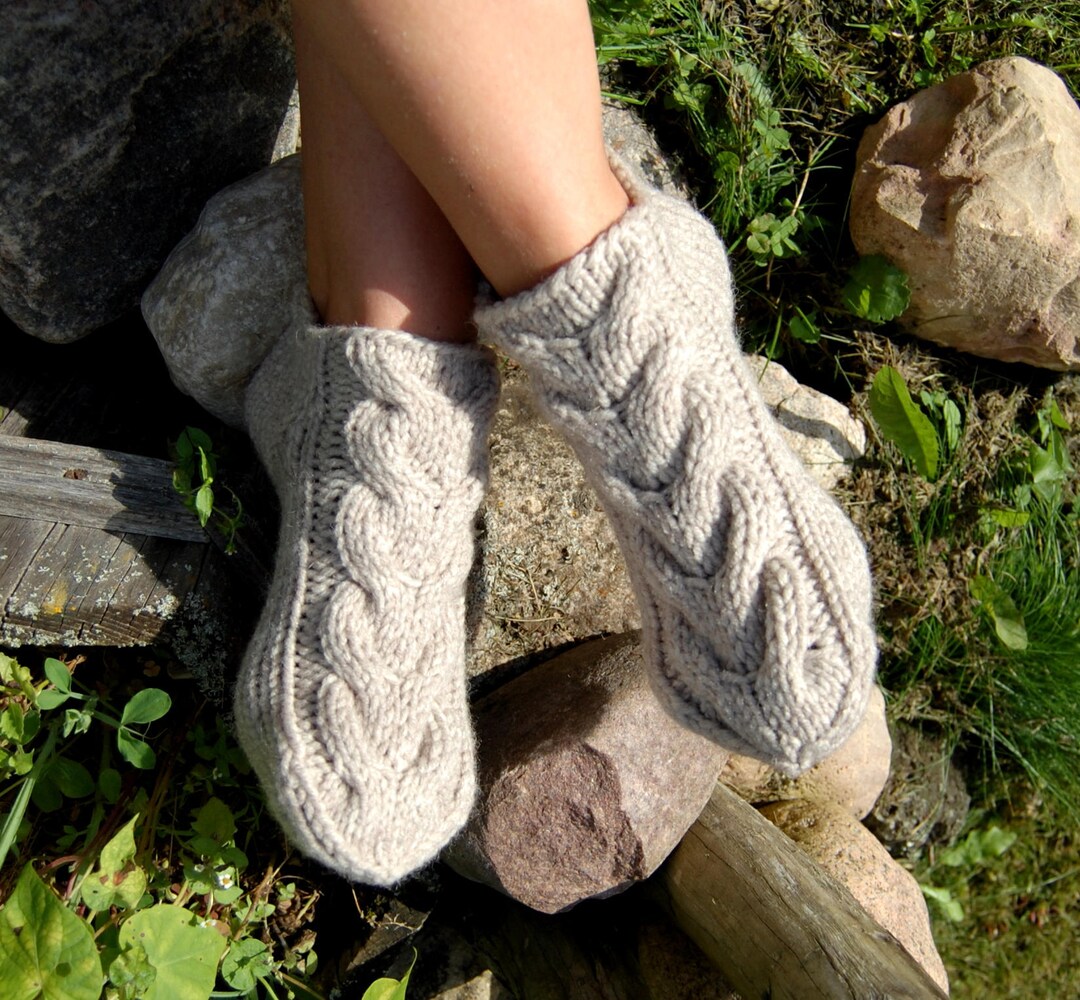Cable Knit Slippers/socks Hand Knit Wool Socks Knitted - Etsy