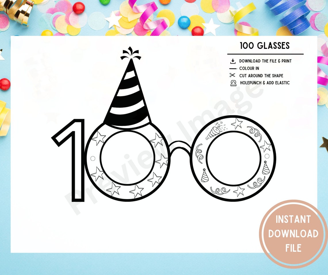 100 Days of School Glasses Printable Template for Kids Coloring ...