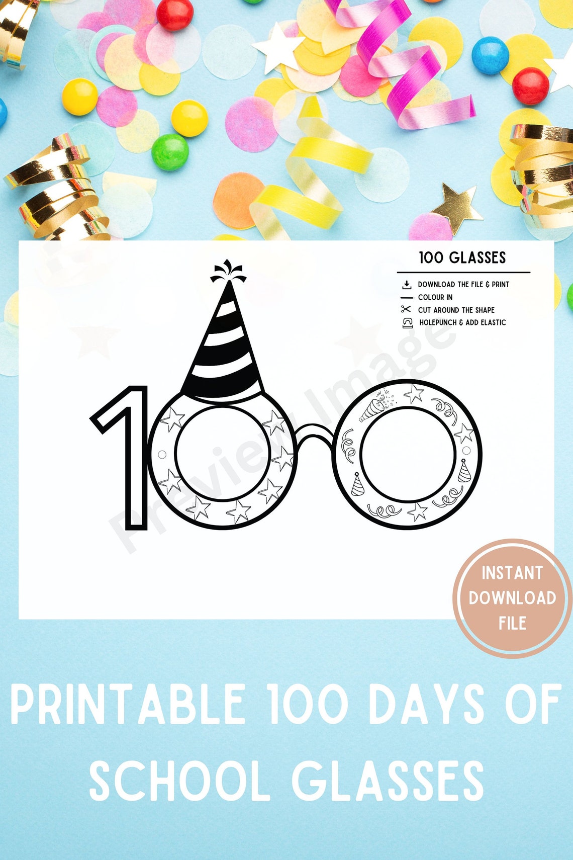 100 Days of School Glasses Printable Template for Kids Coloring ...
