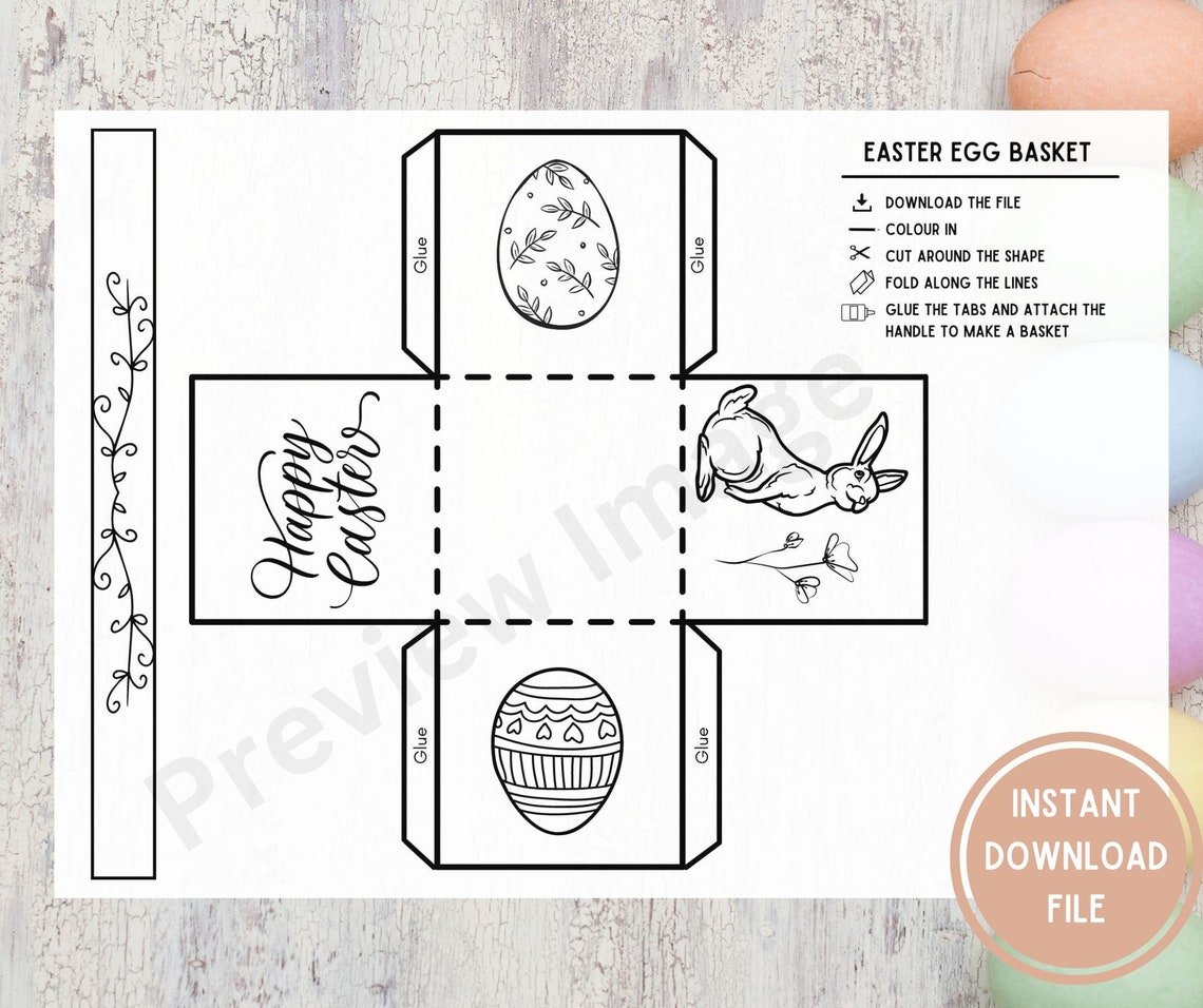 Easter Basket Printable Template for Kids Coloring Activity Printable ...