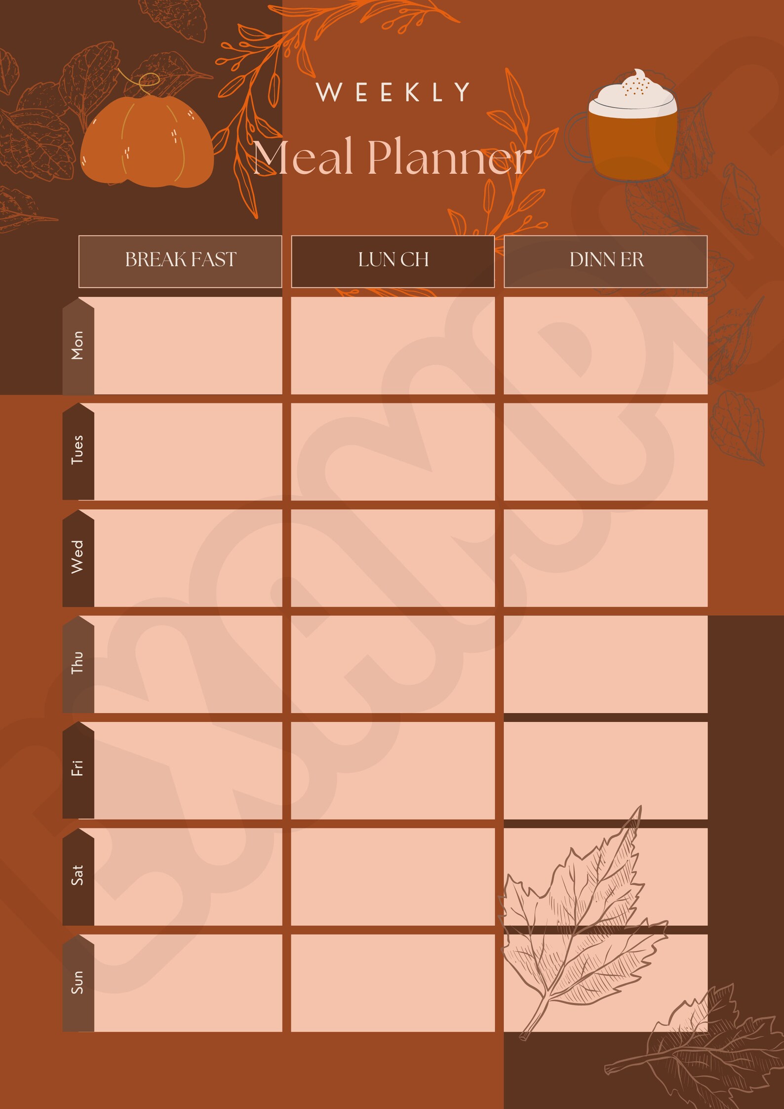Weekly Meal Planner Printable Fall Meal Planner Home - Etsy