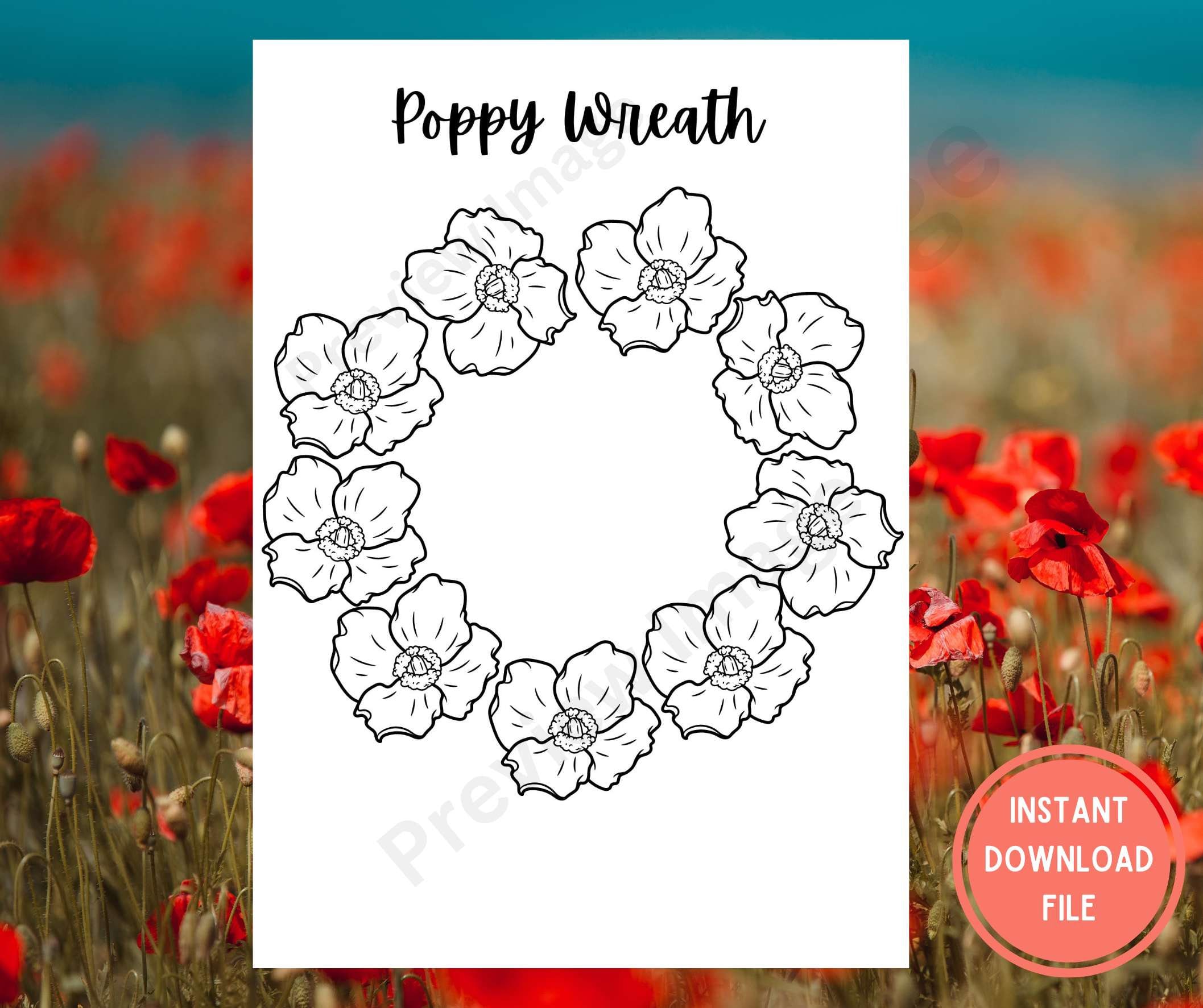 Poppy Wreath Printable Template for Kids Coloring Activity - Etsy Australia