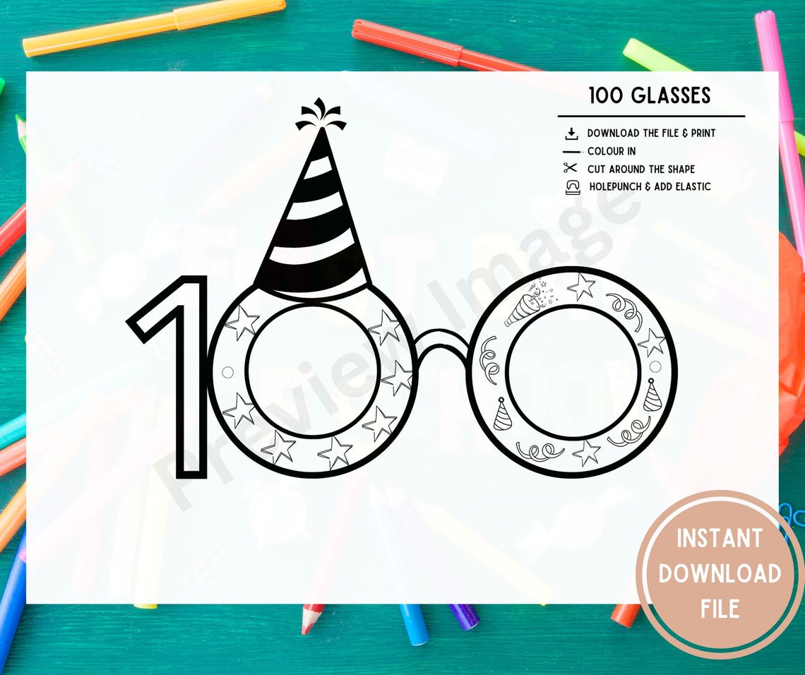 100 Days of School Glasses Printable Template for Kids Coloring ...