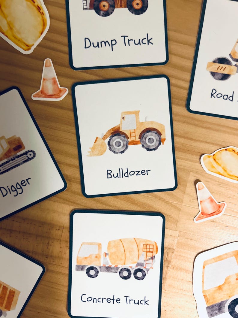Printable Vehicle Flashcards for Kids Watercolor Trucks Diggers Rescue ...