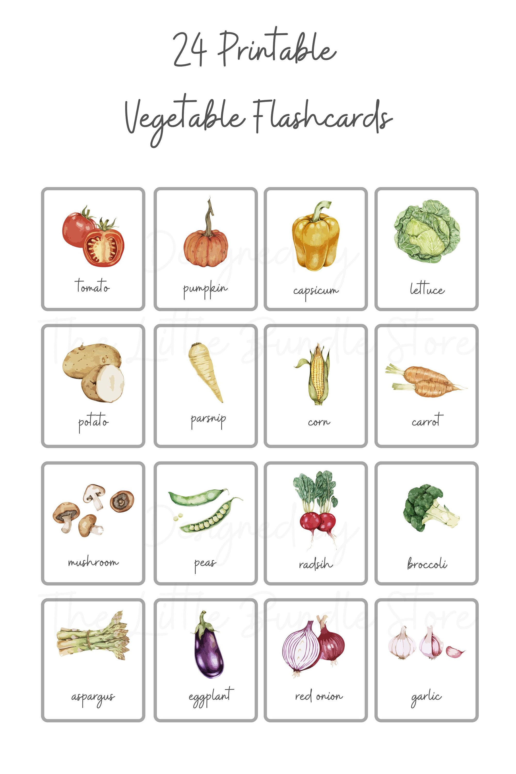 Vegetable Flashcards Print Learning Preschool Veggies Kids - Etsy